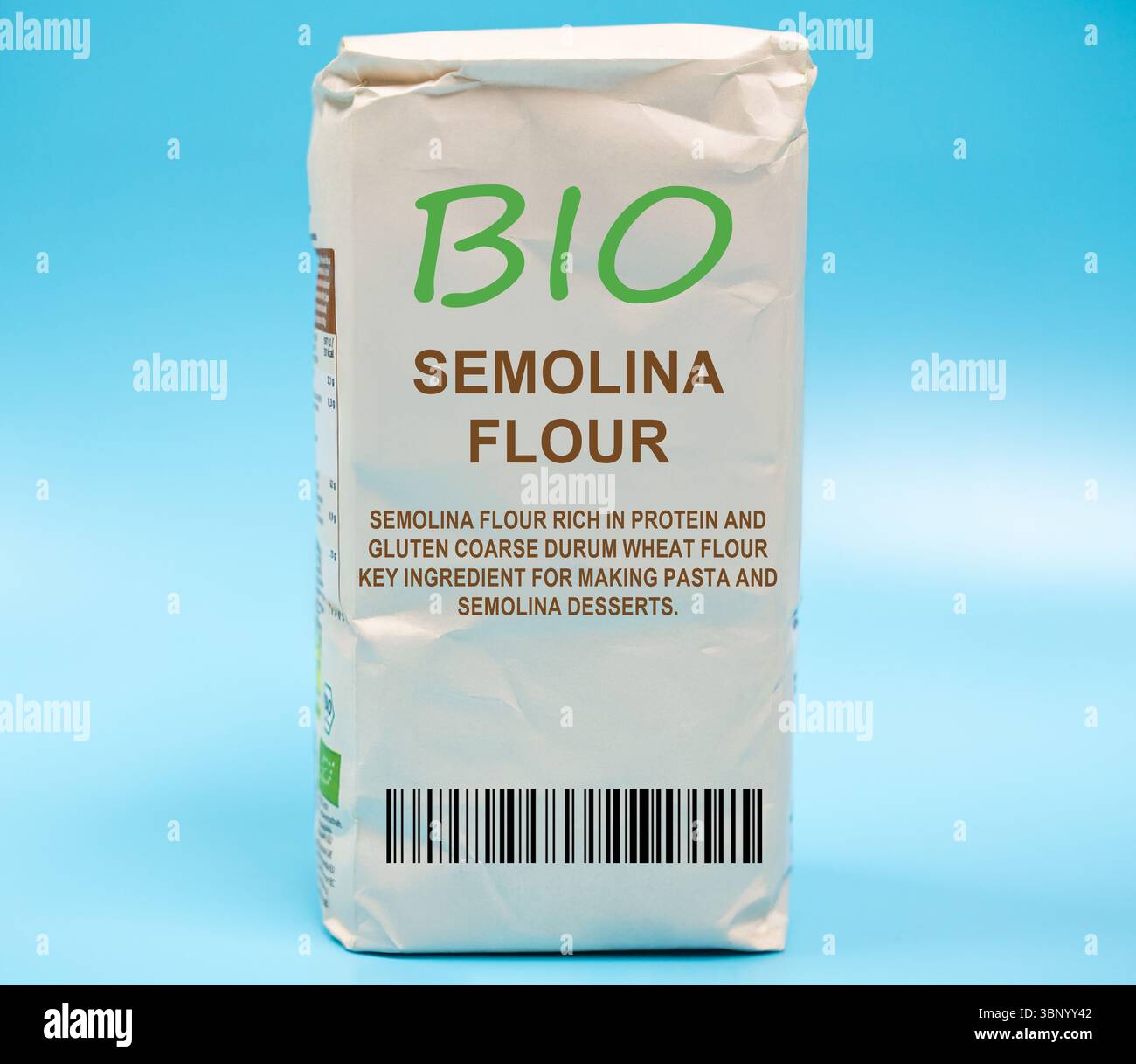 Semolina flour. Rich in protein and gluten. Coarse durum wheat flour ...