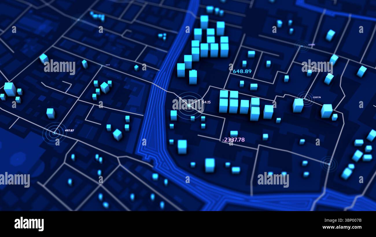 Futuristic blue map city hi-res stock photography and images - Alamy
