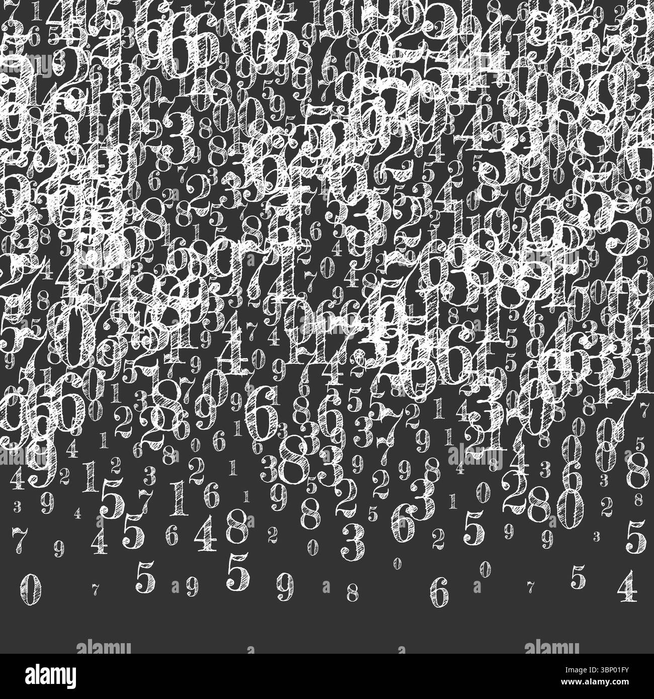 School math notebook cover. White chalk numbers floating in the air ...