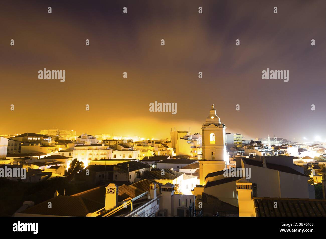 Night view of the ancient town centre of Lagos, Algarve, Portugal ...