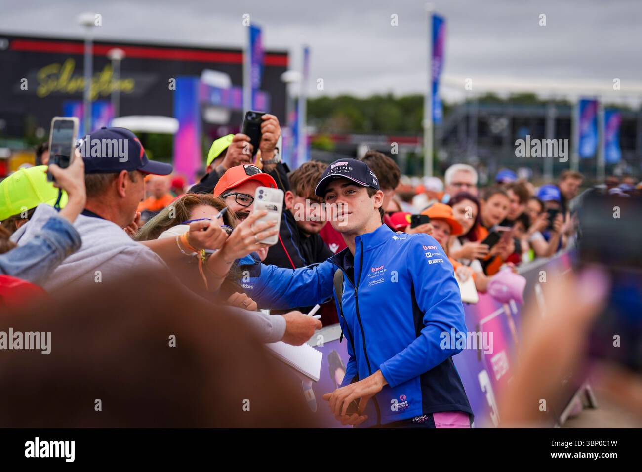 Silverstone, UK. 5th July 2025. Franco Colapinto 43 (ARG), Alpine A525 selfie with fans during ...