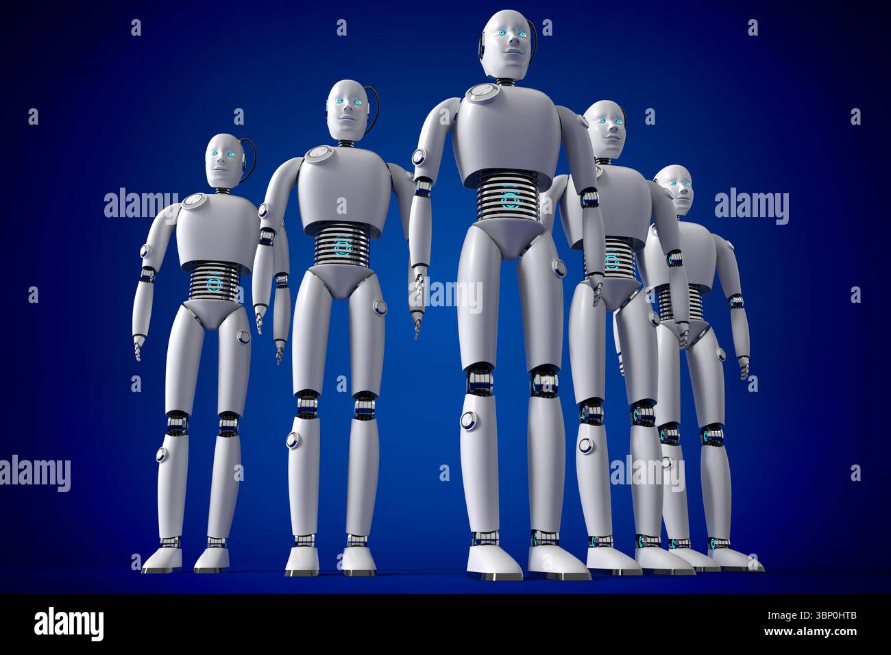 Five humanoid robots - 3D illustration Stock Photo - Alamy