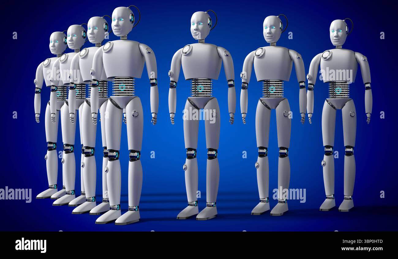 Many humanoid robots - 3D illustration Stock Photo - Alamy