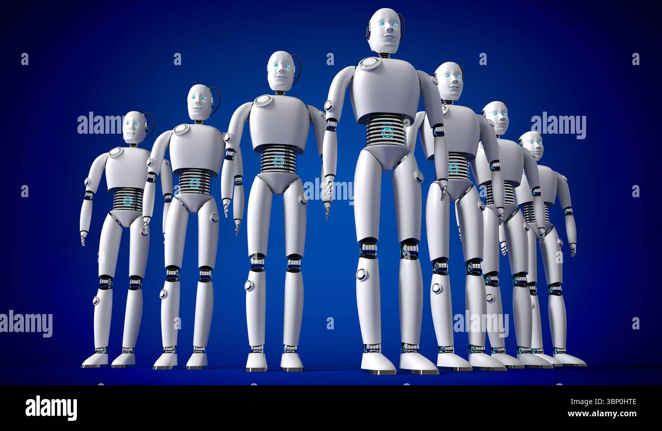 Many humanoid robots - 3D illustration Stock Photo - Alamy
