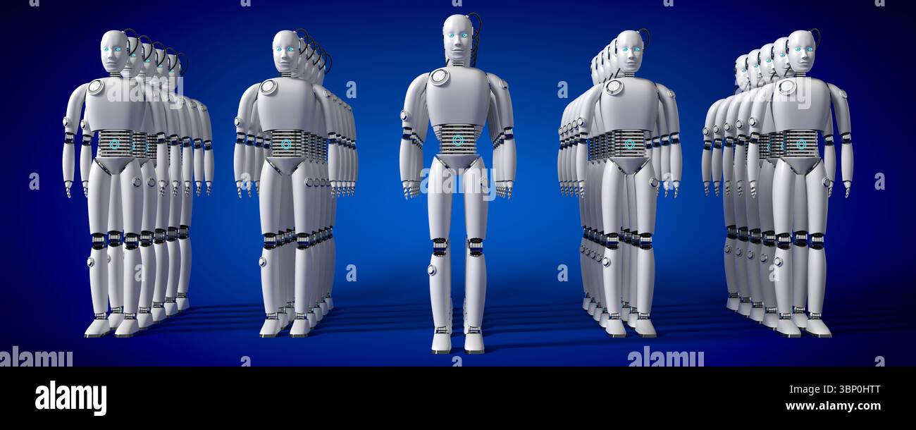 Many humanoid robots - 3D illustration Stock Photo - Alamy