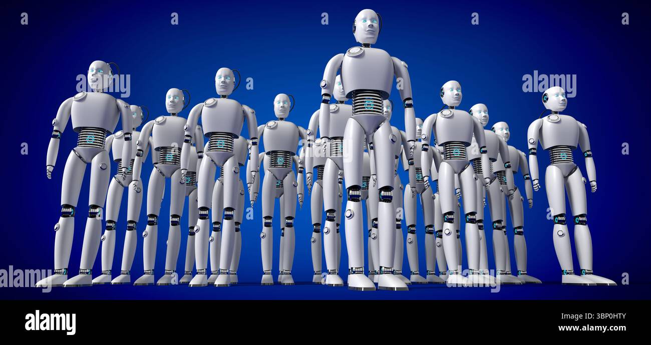Many humanoid robots - 3D illustration Stock Photo - Alamy