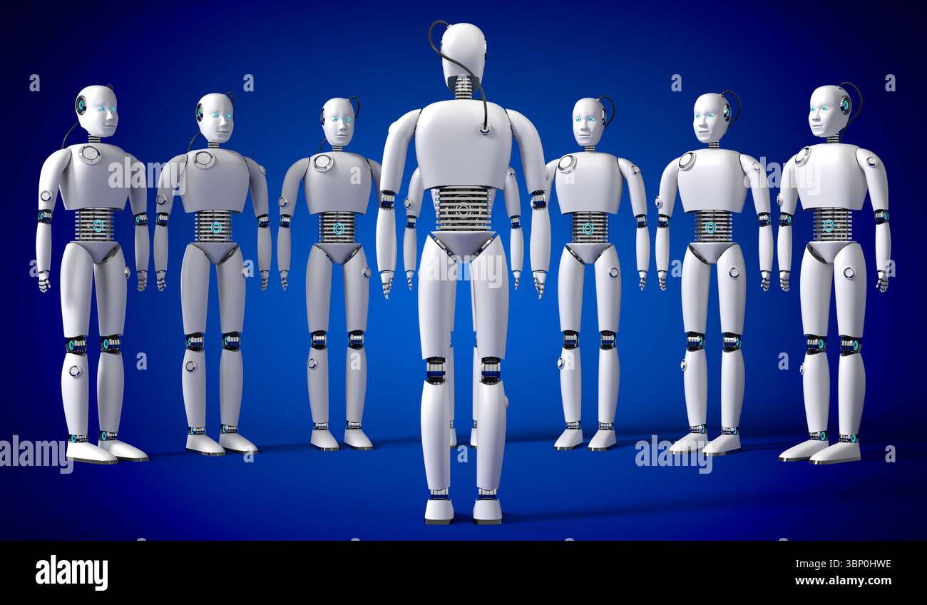 Humanoid robots - training concept - 3D illustration Stock Photo - Alamy