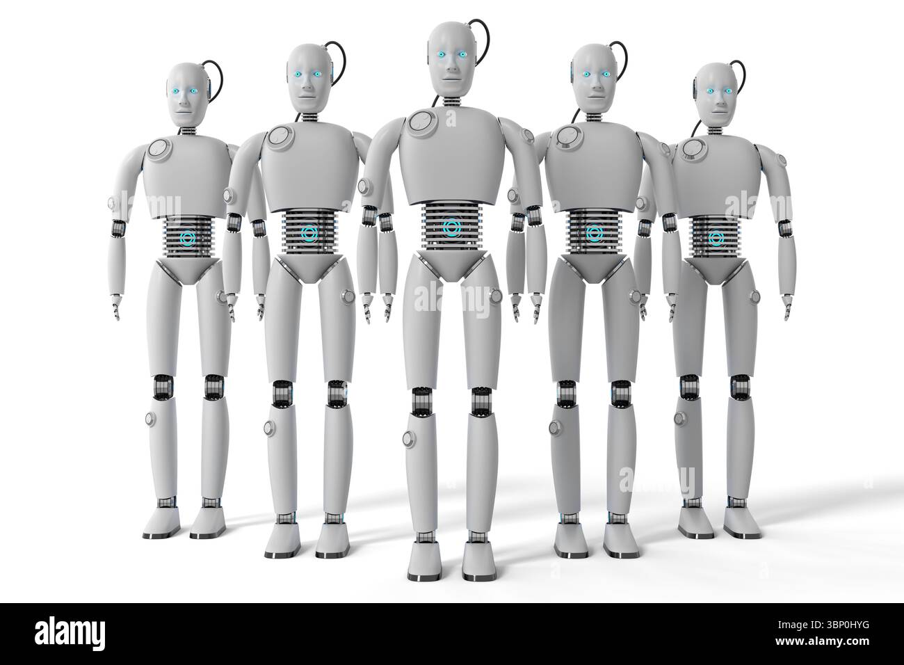 Five humanoid robots - 3D illustration Stock Photo - Alamy
