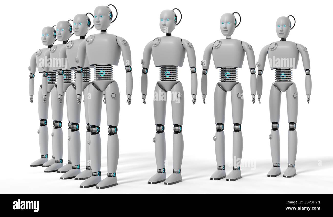 Many humanoid robots - 3D illustration Stock Photo - Alamy