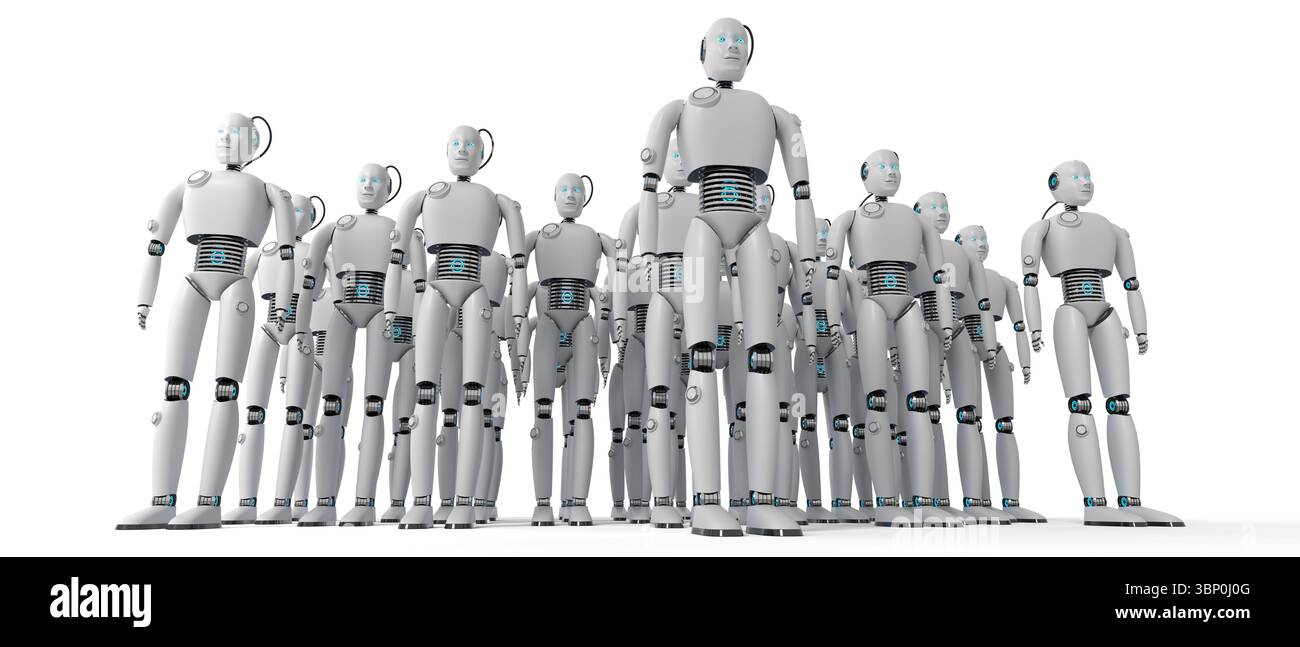 Many humanoid robots - 3D illustration Stock Photo - Alamy