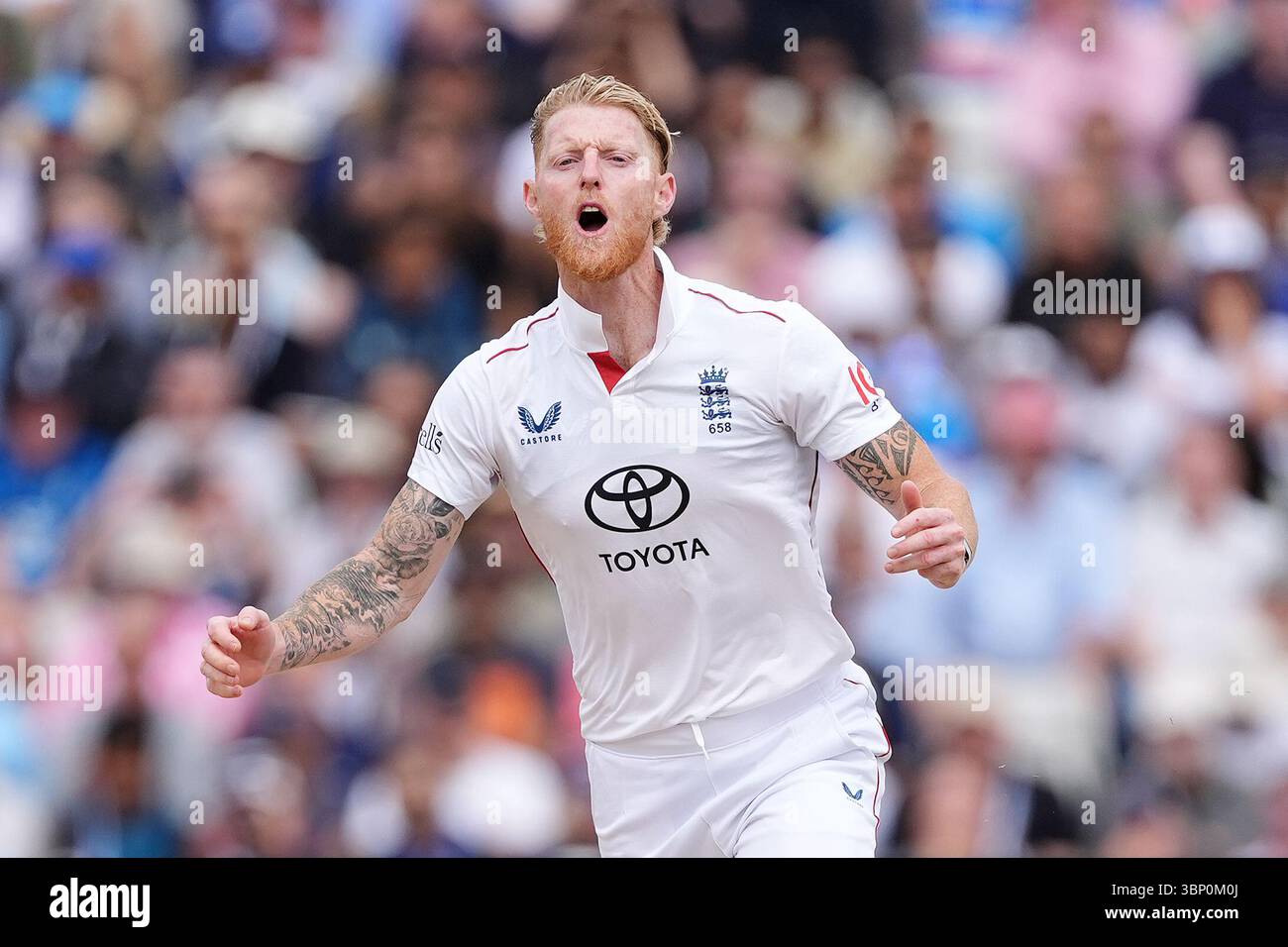 England's Ben Stokes reacts on day four of the Second Rothesay Men's ...