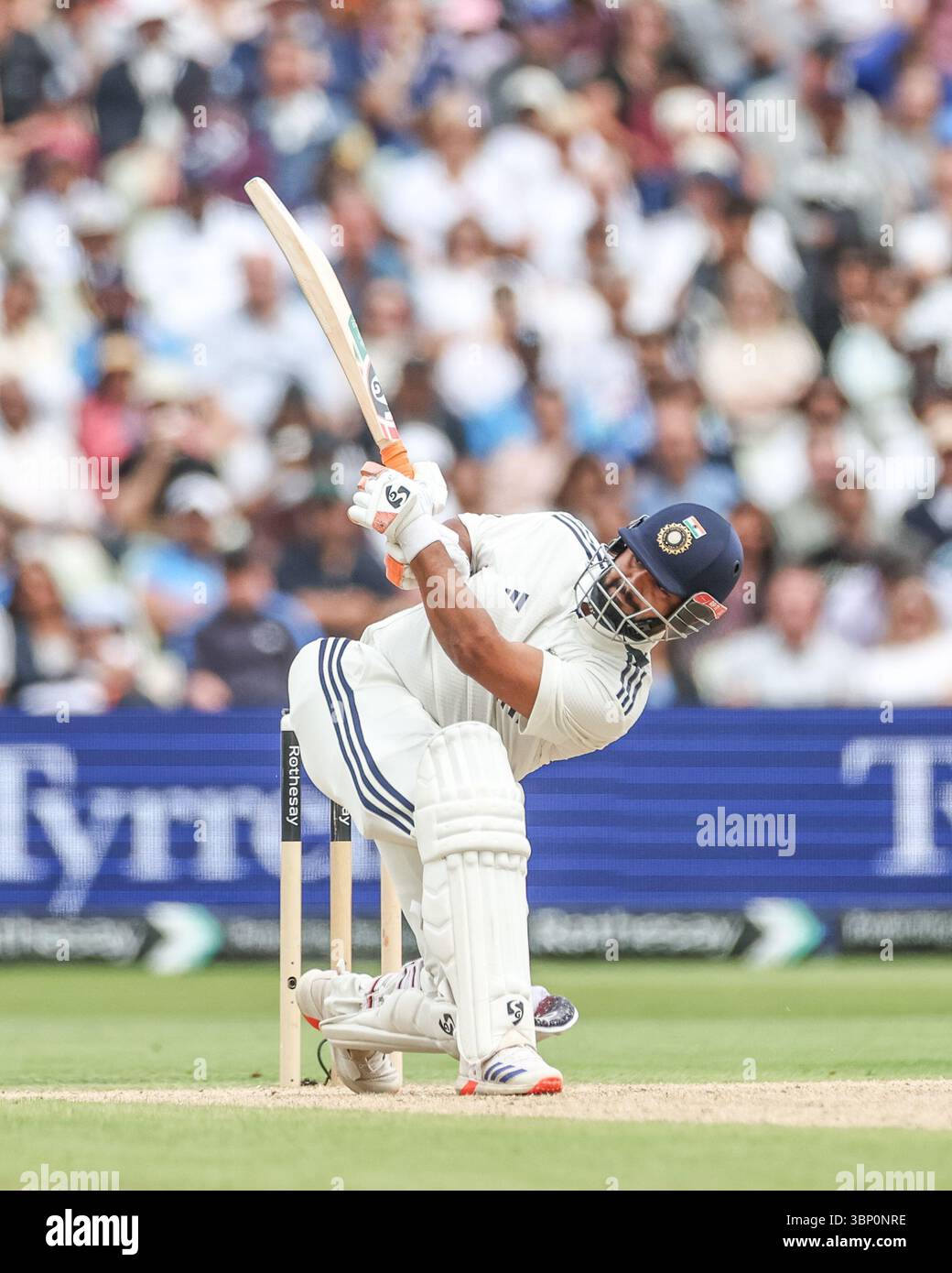 Rishabh Pant of India hits a six (6) as India go 152/3 during the 2nd ...