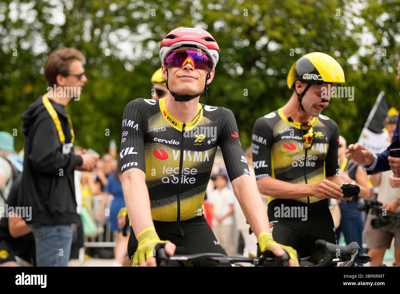 Denmark's Jonas Vingegaard attends the start of the first stage of the ...