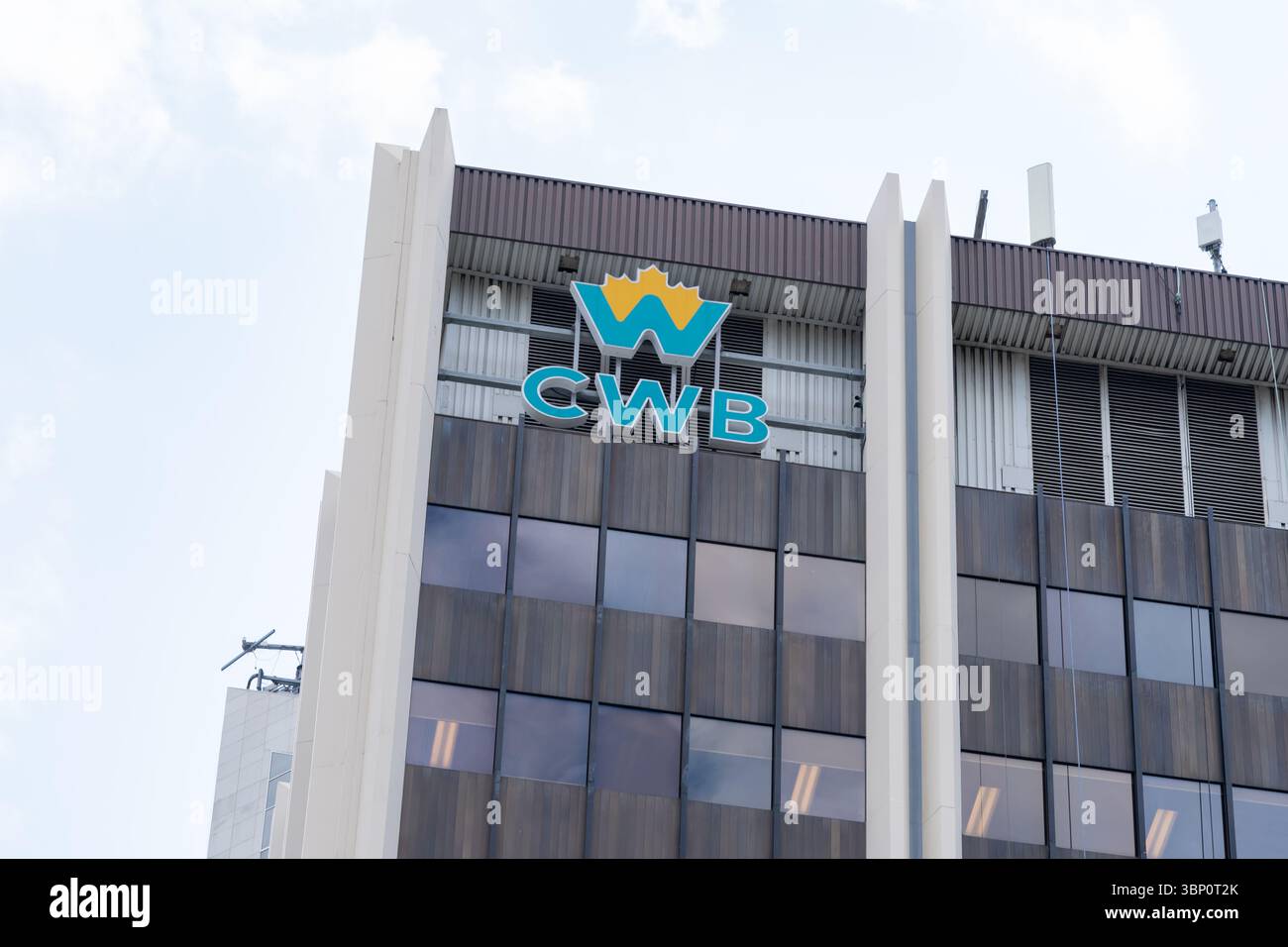 The CWB (Canadian Western Bank) logo and sign on the building in ...