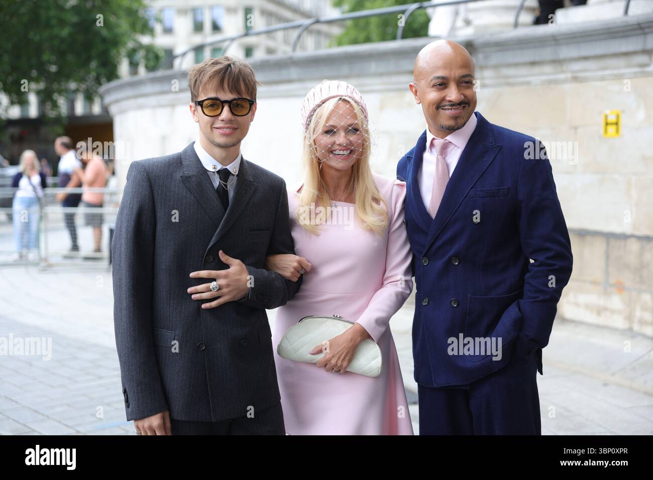 Emma Bunton, her partner Jade Jones and son Beau, arrive for the ...