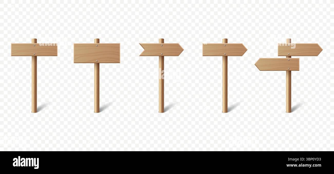 Vector Realistic Wooden Blank Sign Post Set. Realistic Road Signboard ...