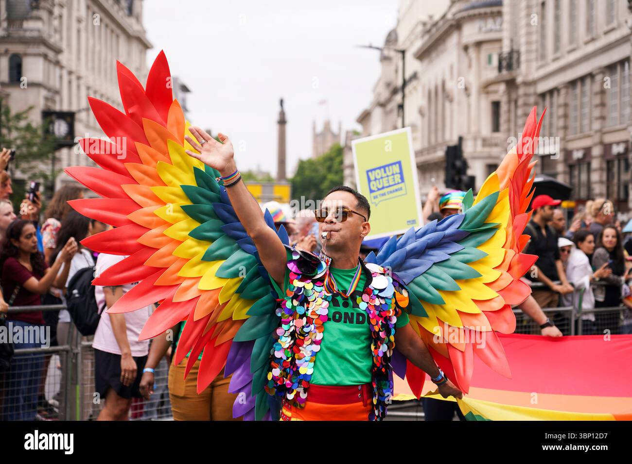 A parade-goer attends the Pride In London 2025 Parade, in London ...