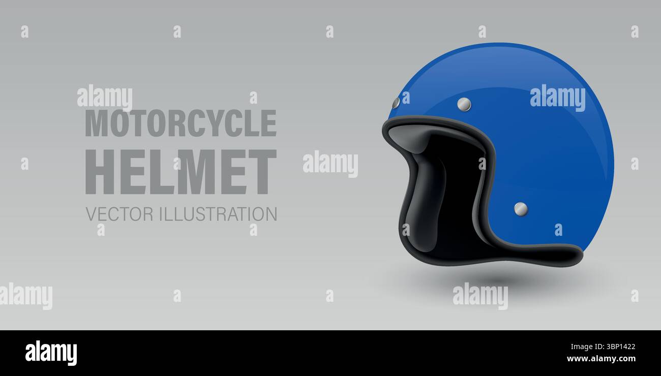 Vector 3D Realistic Blue Classic Vintage Open-Face Motorbike Helmet ...