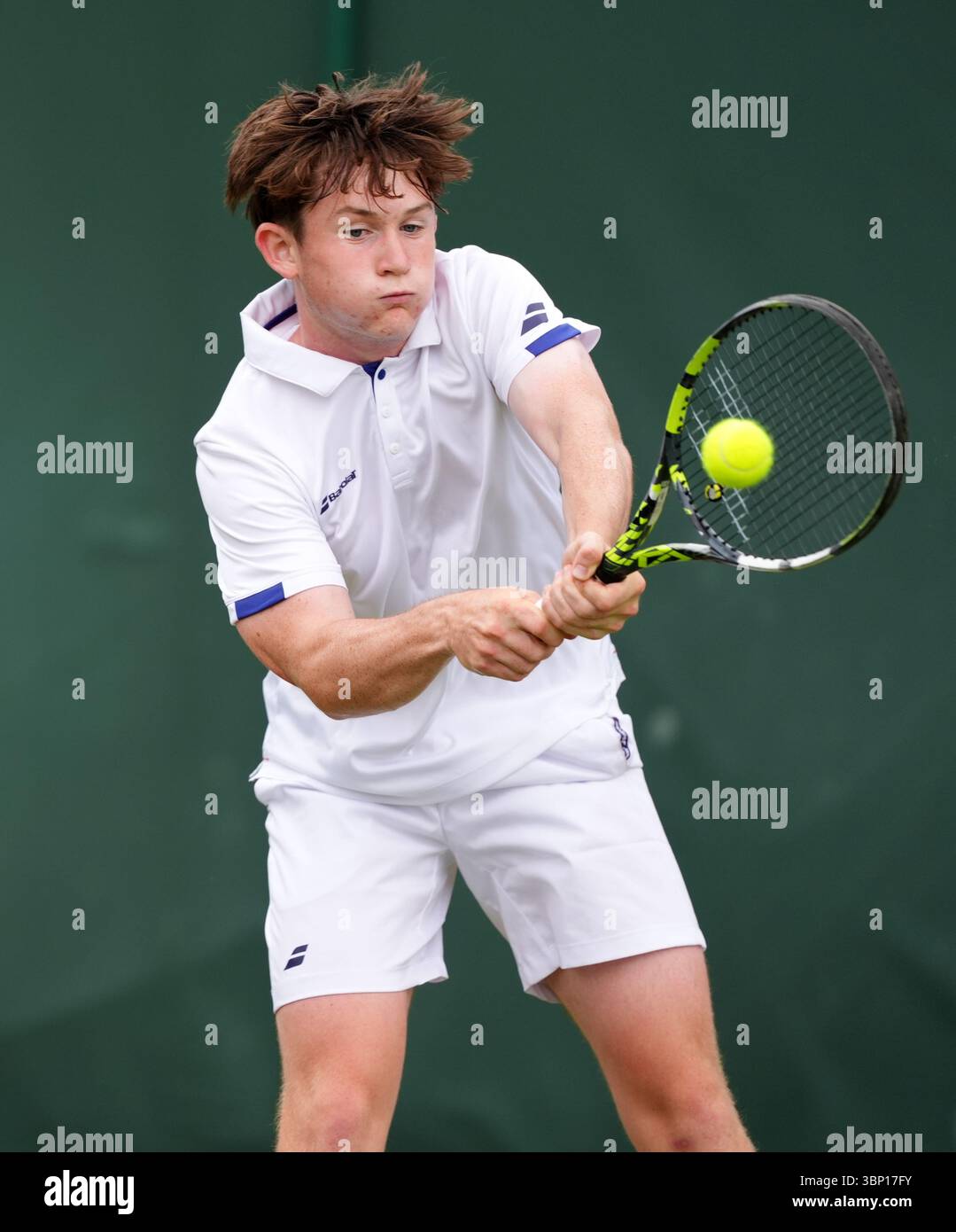 Rhys Lawlor during his Boys’ Singles match against Maxwell Exsted on ...
