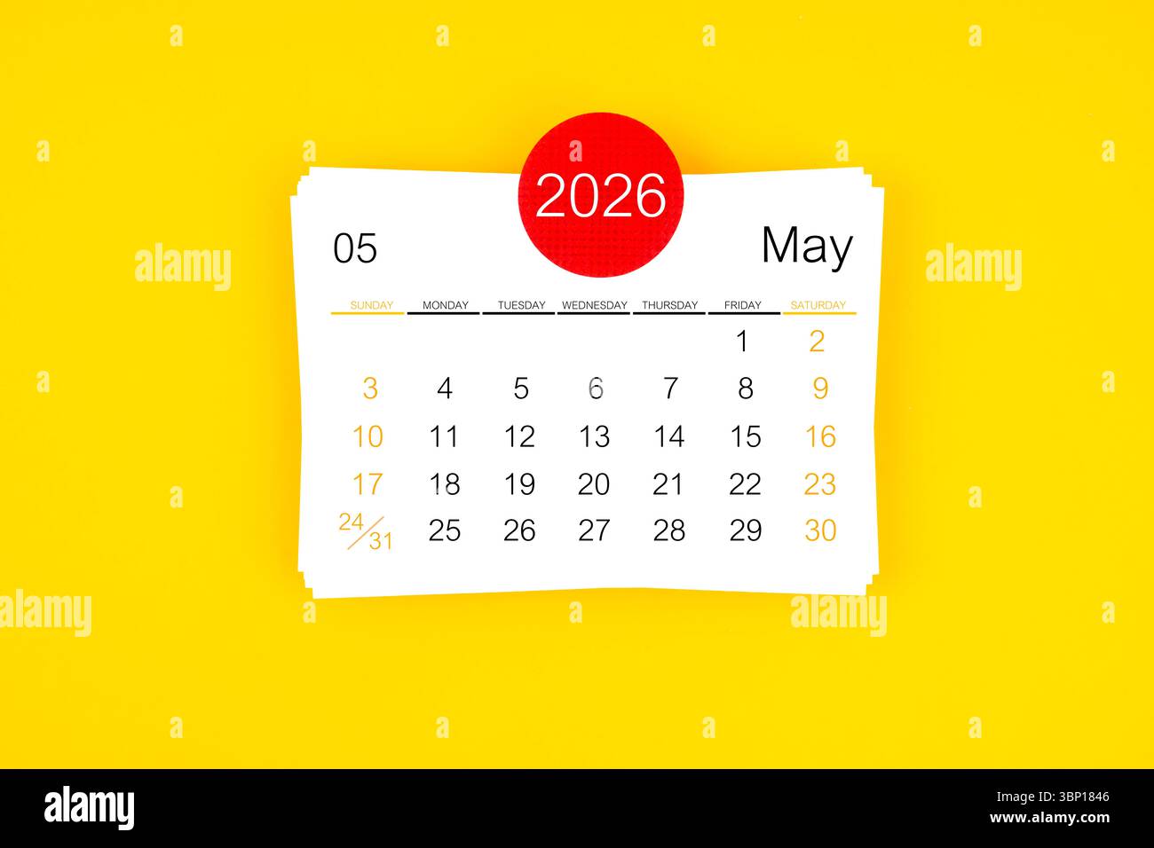 May 2026 card calendar on yellow background Stock Photo - Alamy