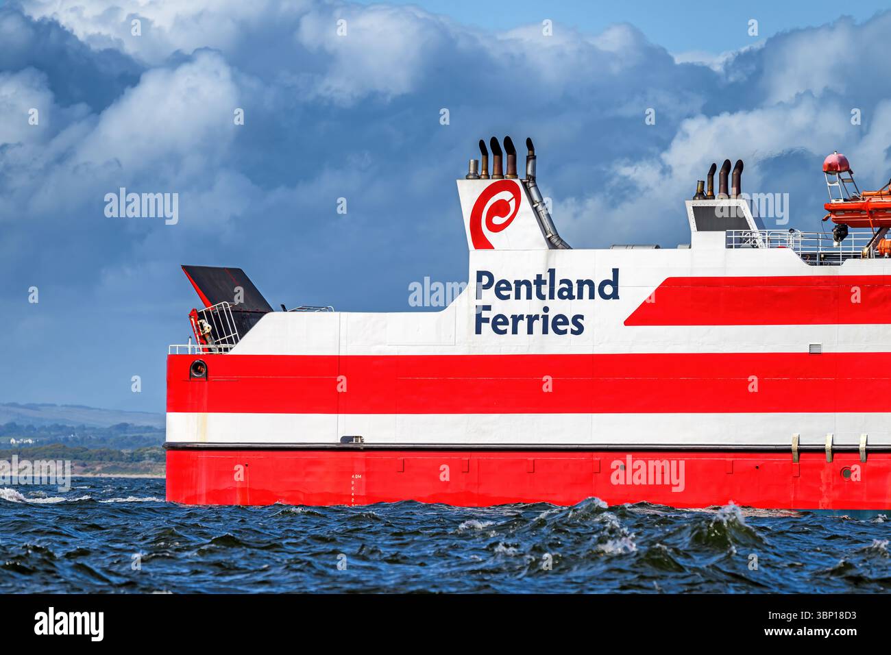 Detailed view of the funnel logo of Alfred, a catamaran ferry operated ...