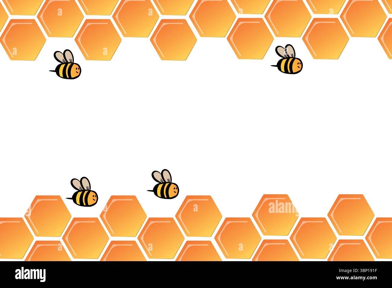 Hexagon pattern with honeycomb, cartoon bees. Vector illustration ...