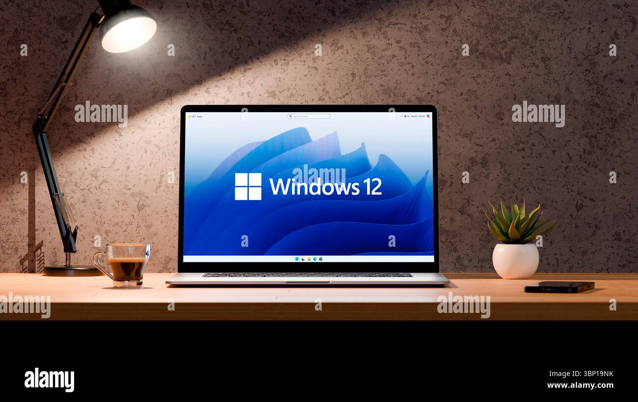 Windows 12 on the laptop screen. The ultimate version of most popular ...