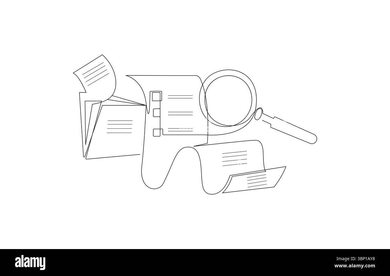 Simple Line Drawing of Documents, Research and Document Review Process ...