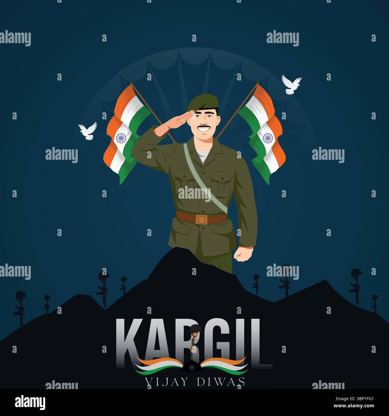 Kargil Vijay Diwas Poster | War Salute with Soldier, Ashoka Emblem and ...