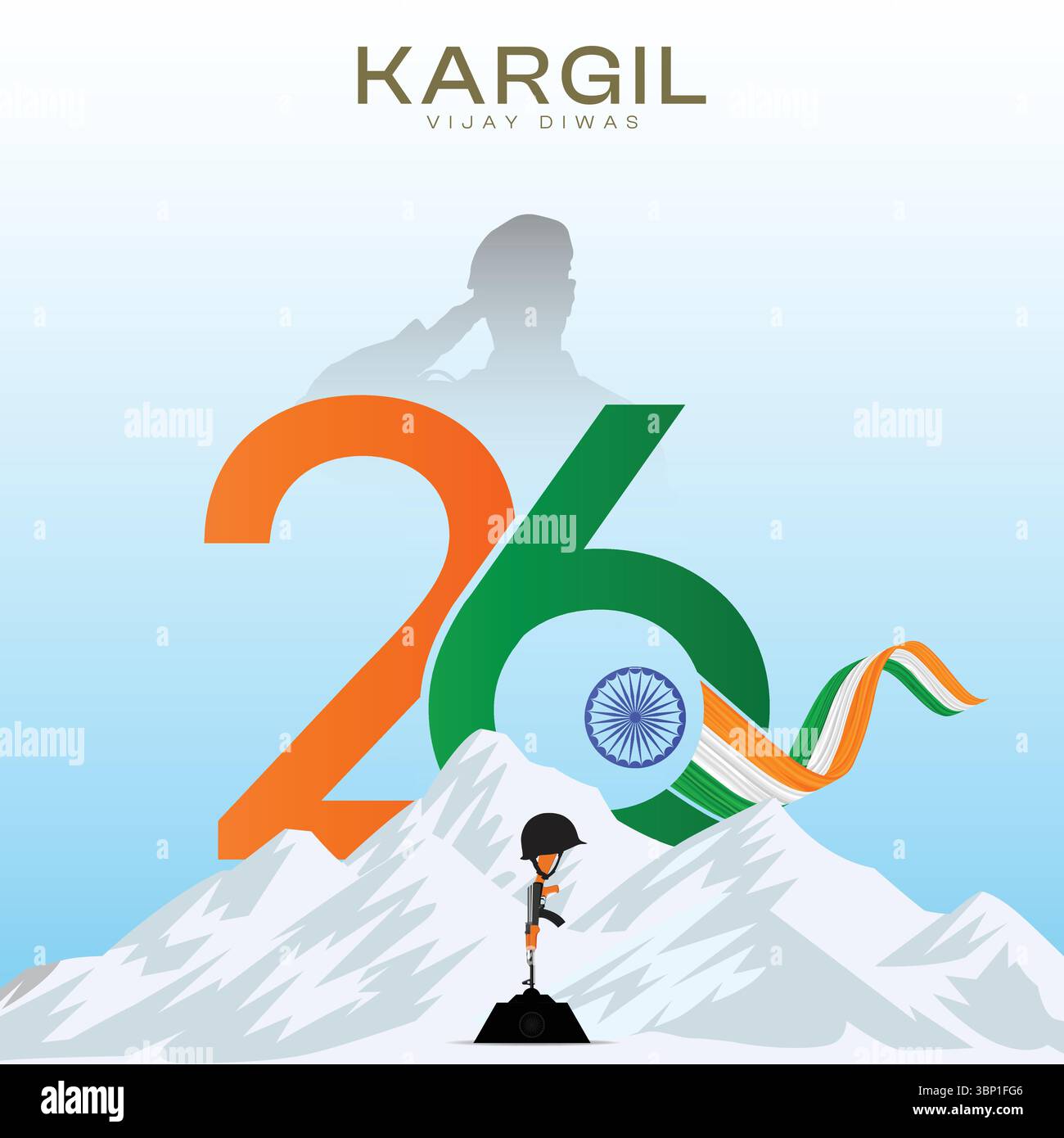 Kargil Vijay Diwas Poster | War Salute with Soldier, Ashoka Emblem and ...