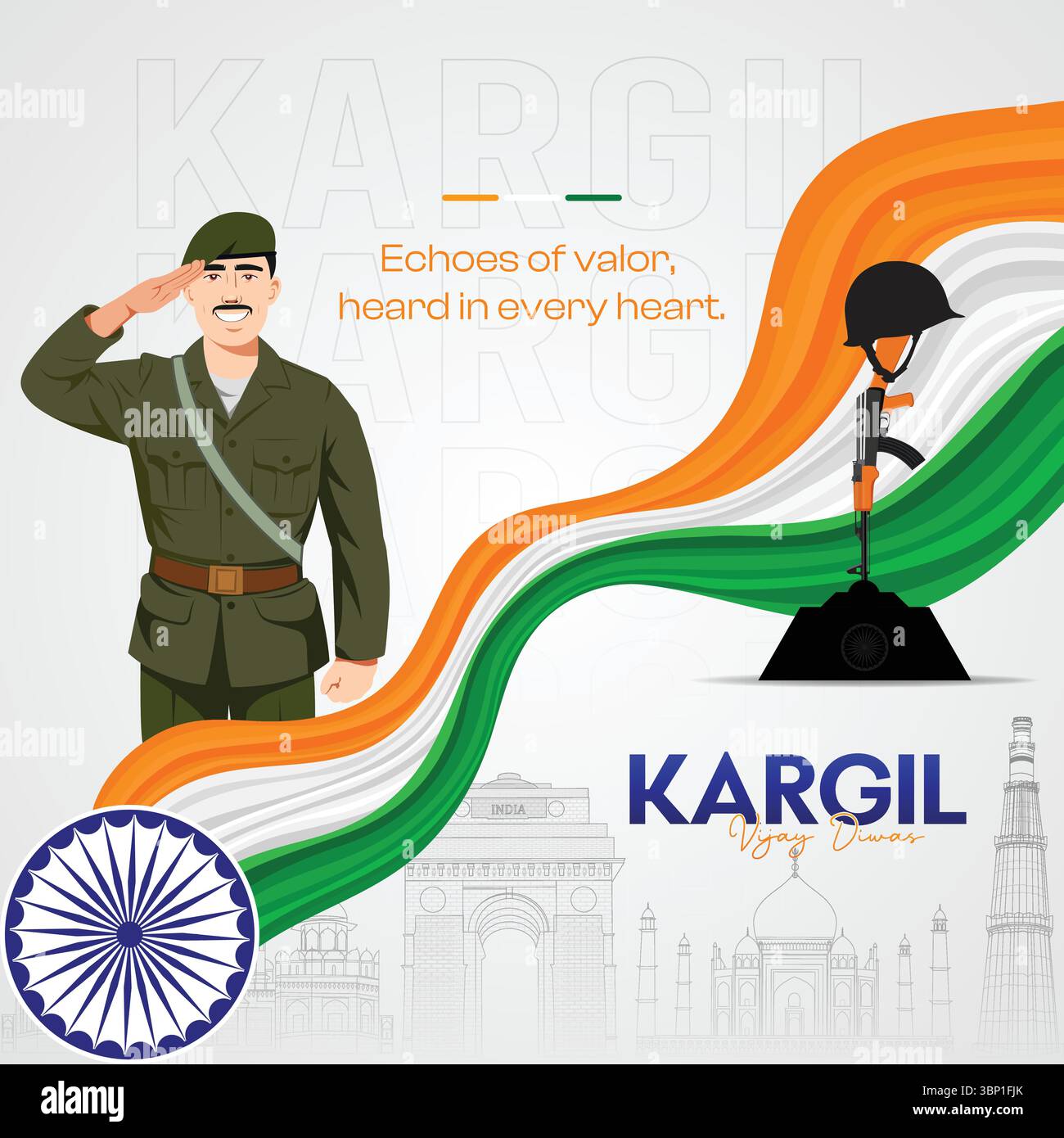 Kargil Vijay Diwas Poster | War Salute with Soldier, Ashoka Emblem and ...