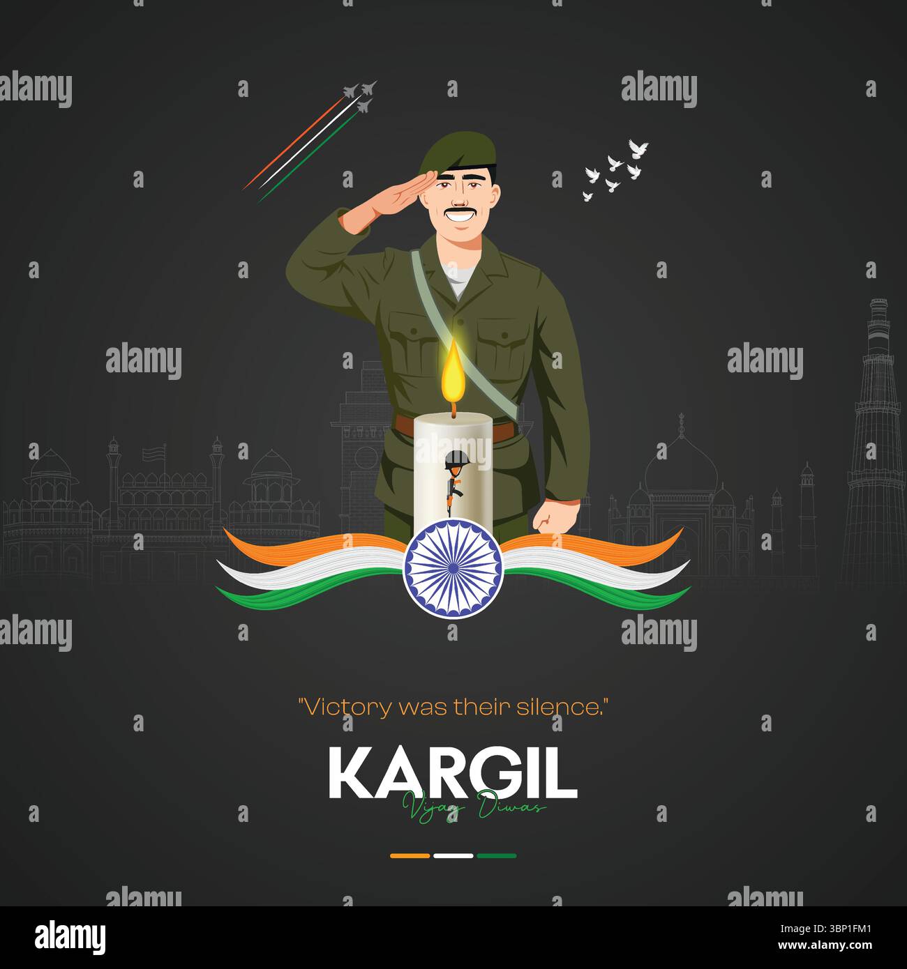 Kargil Vijay Diwas Poster | War Salute with Soldier, Ashoka Emblem and ...