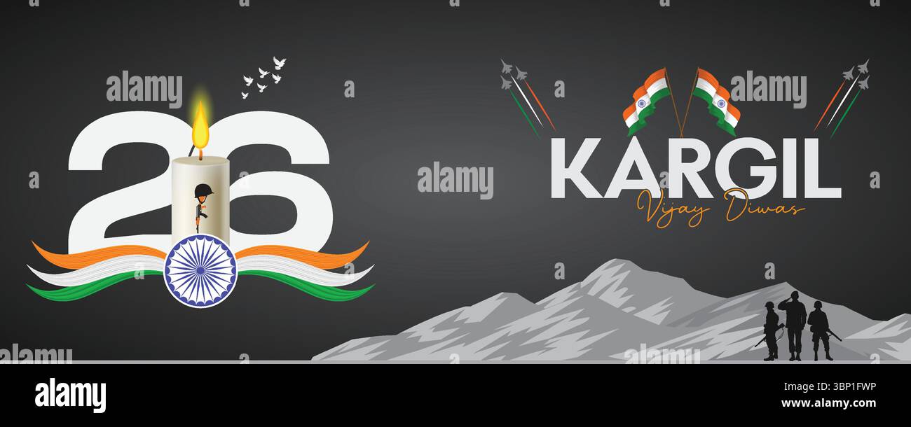Kargil Vijay Diwas Banner Tribute with Indian Flag, Soldiers and ...