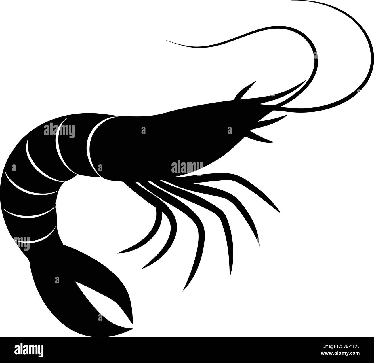 Elegant Black and White Shrimp Silhouette: Seafood Menu Graphic Design ...