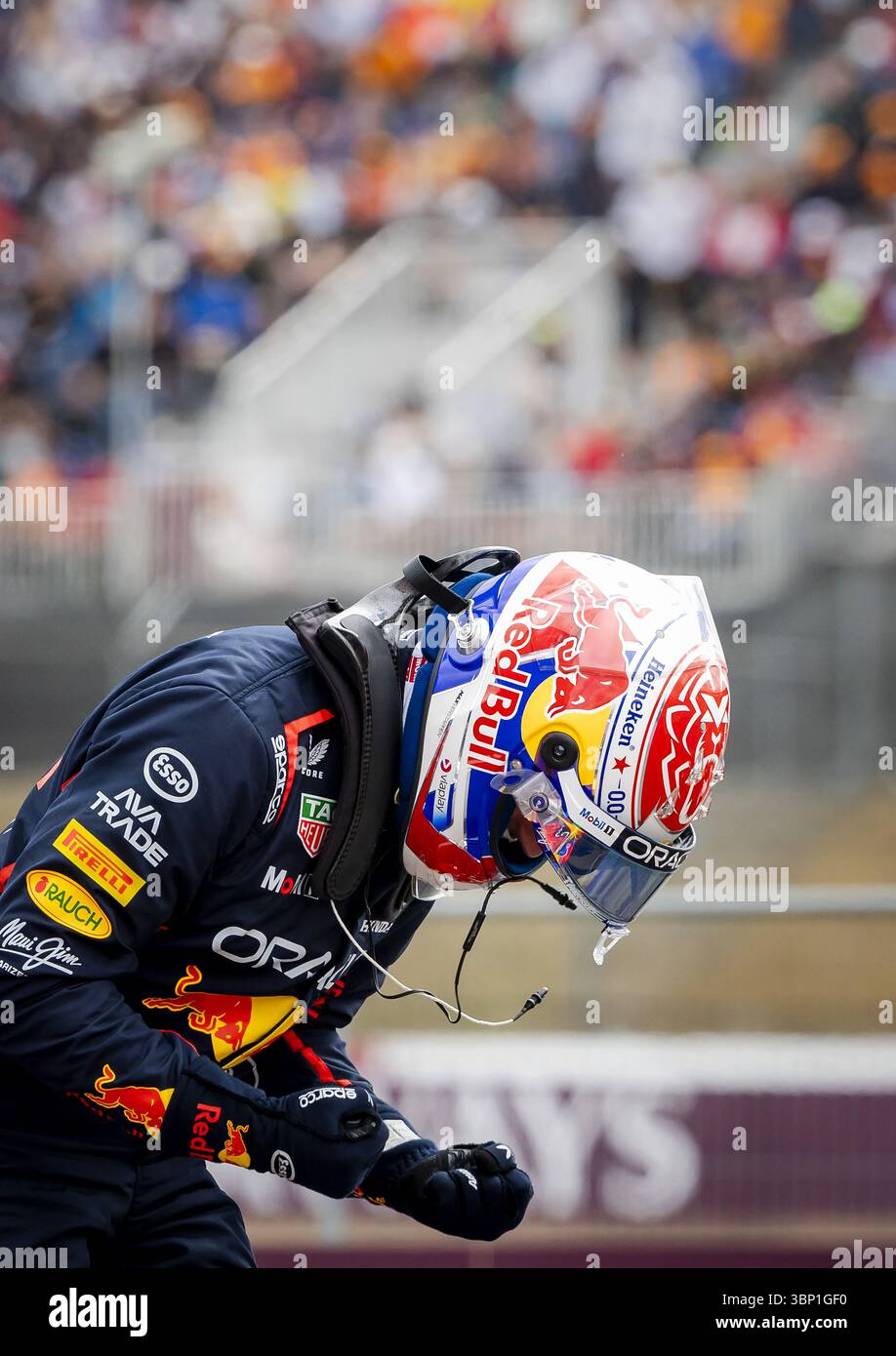 SILVERSTONE - Max Verstappen (Red Bull Racing) reacts after taking pole ...
