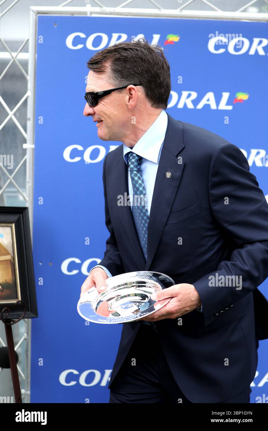 Trainer Aidan O'Brien during a trophy presentation following victory in ...