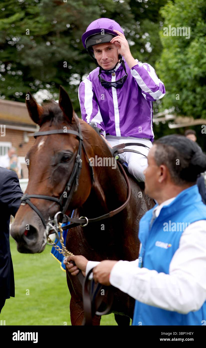 Jockey Ryan Moore after winning the Coral Eclipse with horse Delacroix ...