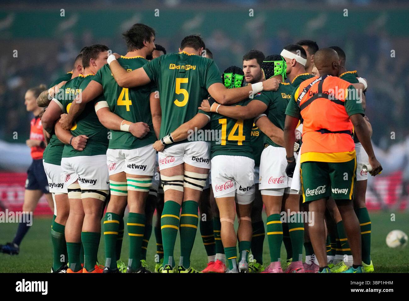 South Africa's team in a huddle before the start for rugby championship ...