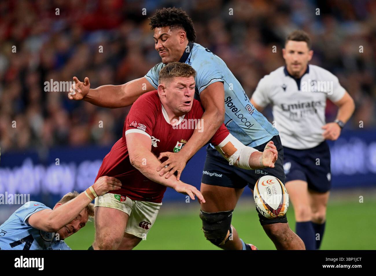 Tadhg Furlong of the British Irish Lions is tackled during the tour ...