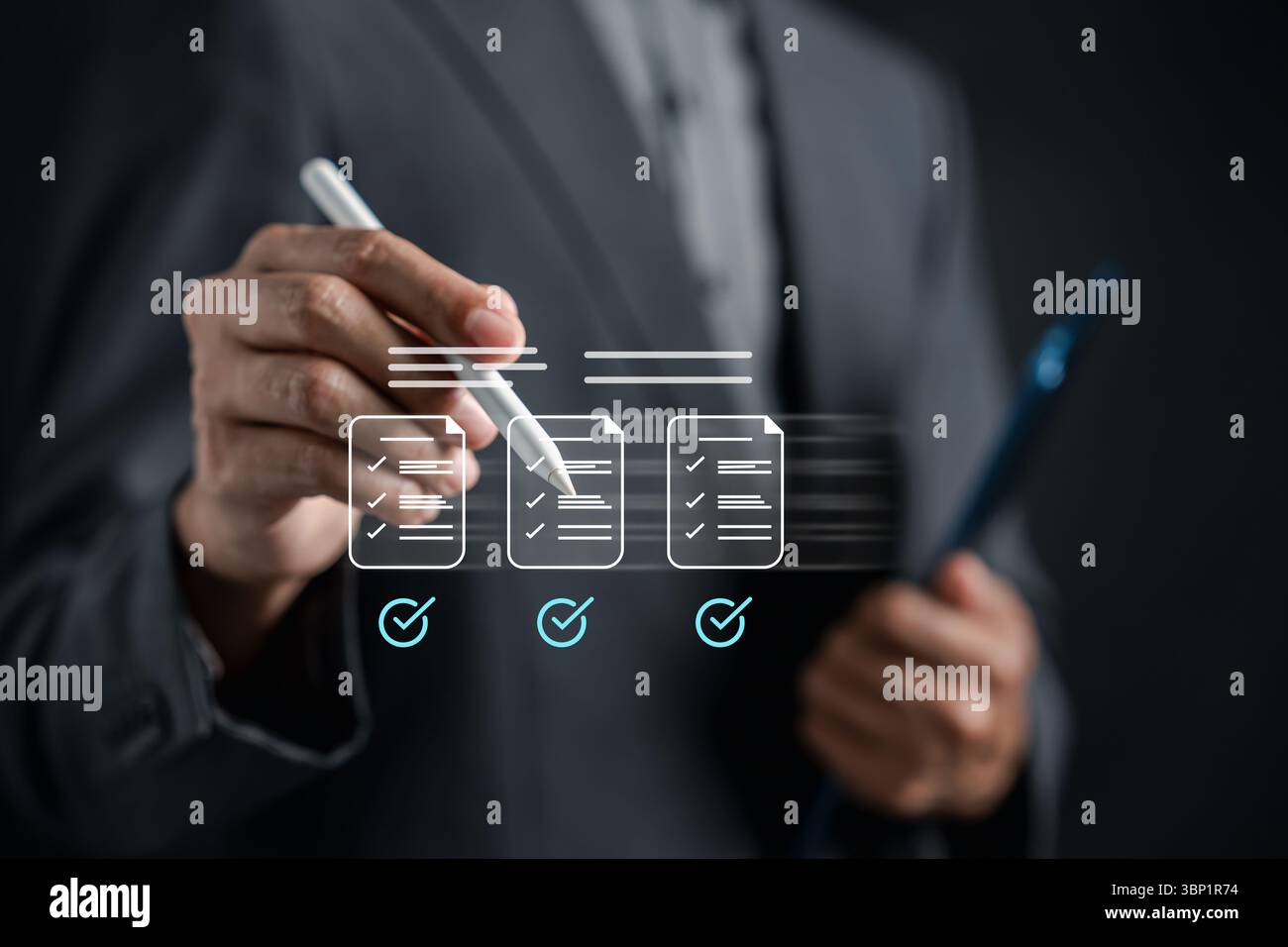 Digital checklist and document approval survey forms with tick marks. Suitable for online ...