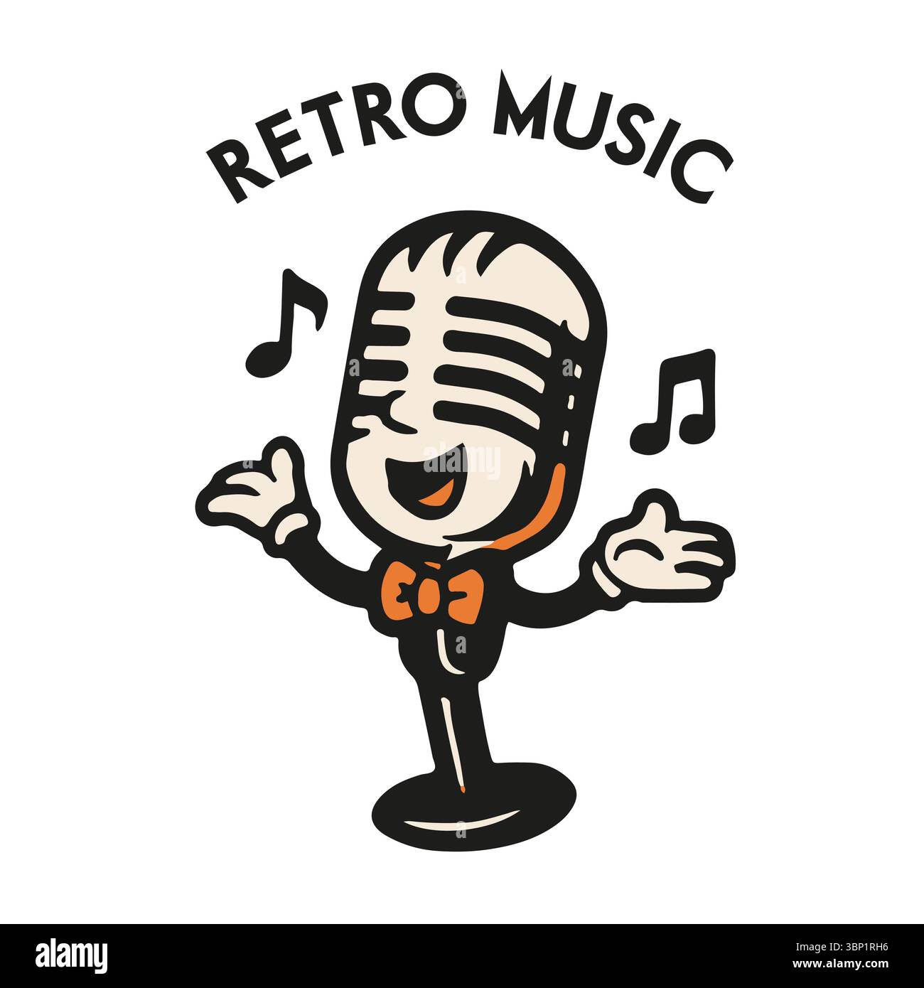 Retro Cartoon Microphone. Vintage Music Line Illustration. Minimalist ...