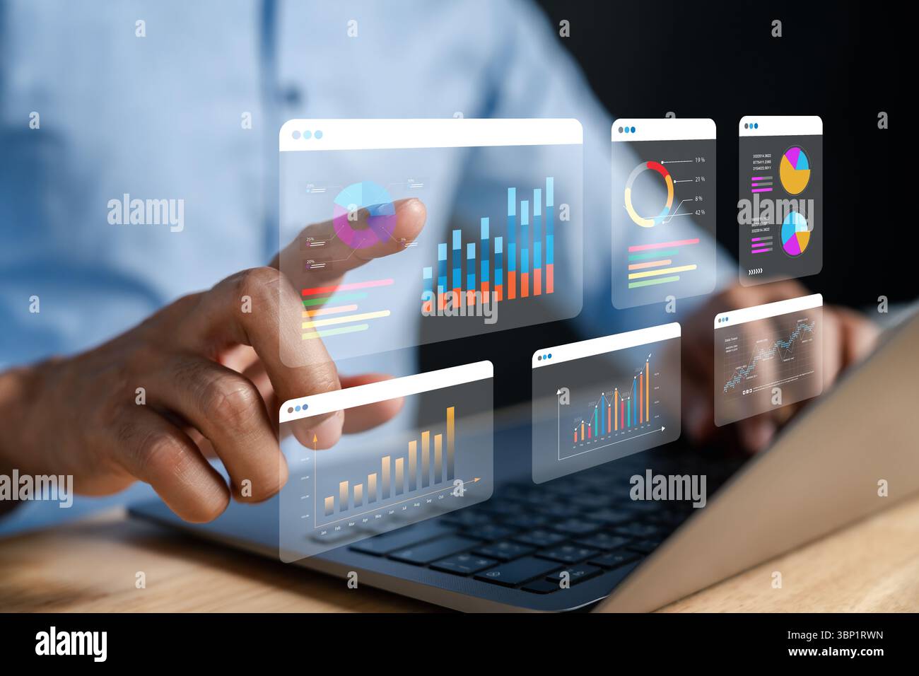 Data analyzing and stock market visualization with digital charts, financial dashboards, and ...