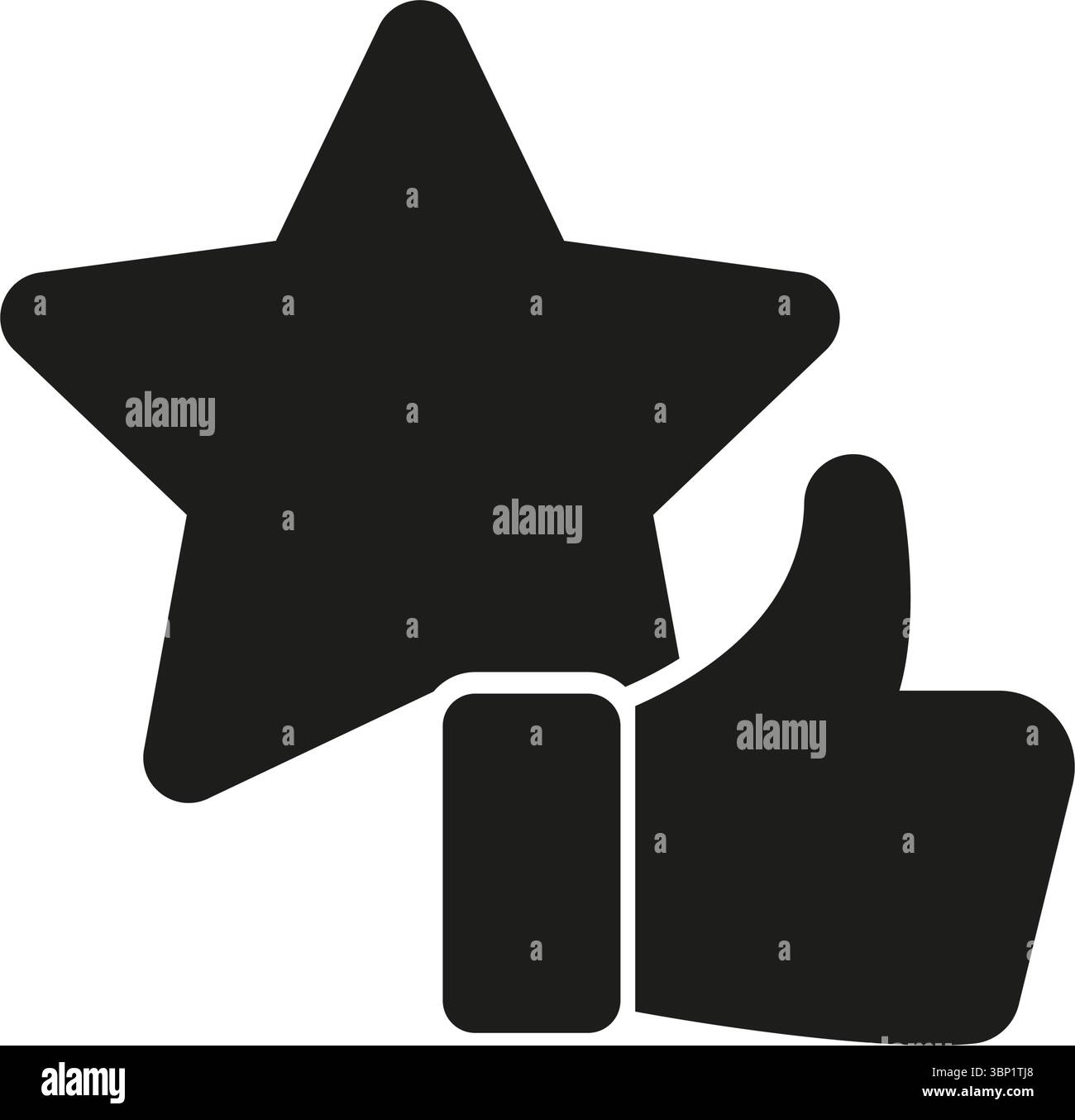 Thumbs Up With Star Solid Icon. Approval Rating, Positive Feedback, And ...