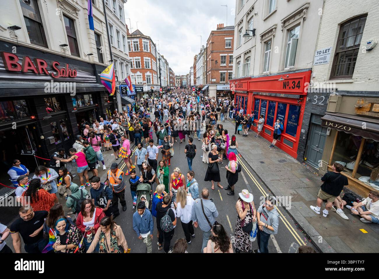 London, UK. 5 July 2025. Revellers in Old Compton Street in Soho during ...
