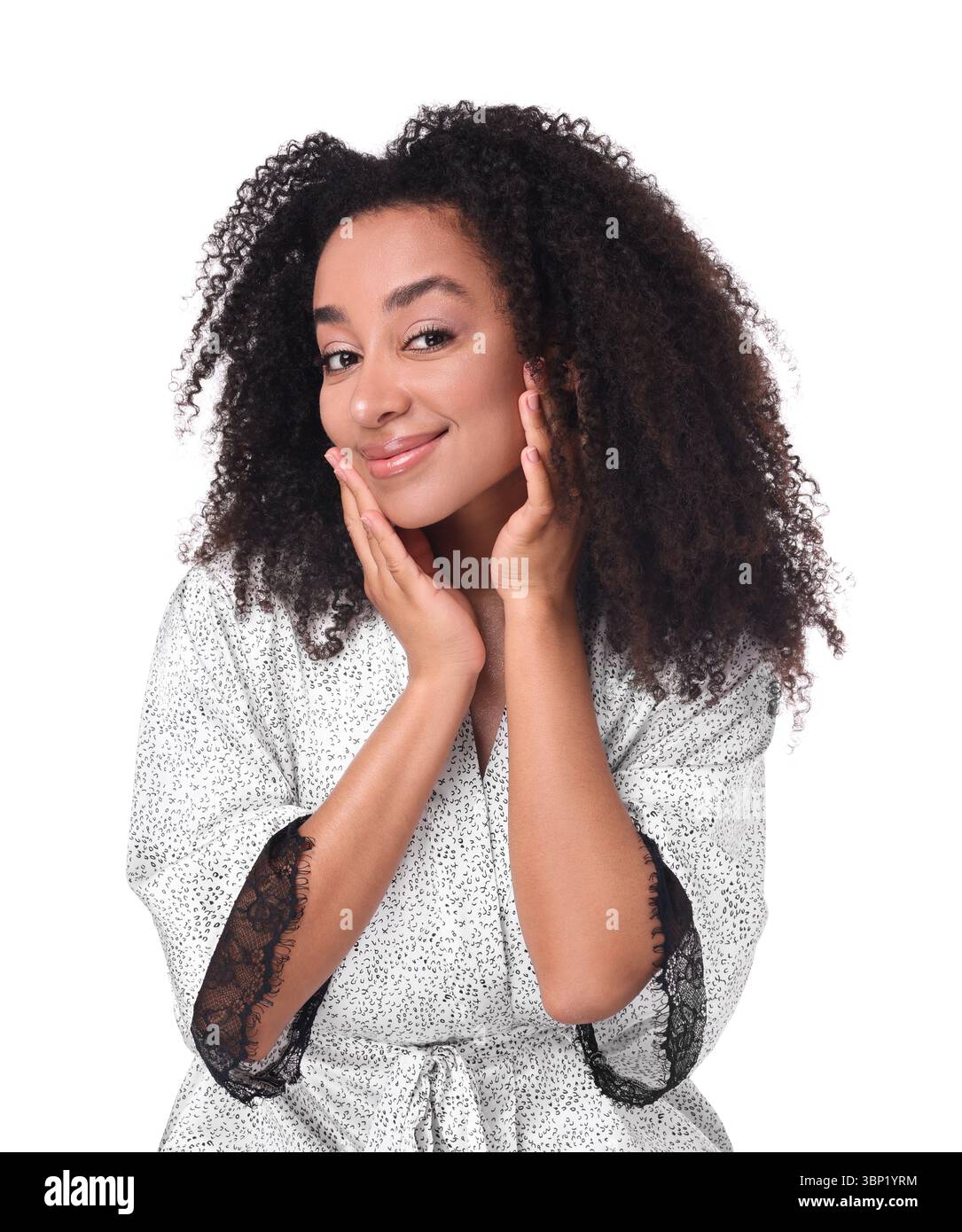 Beautiful Brazilian woman with healthy skin on white background Stock ...