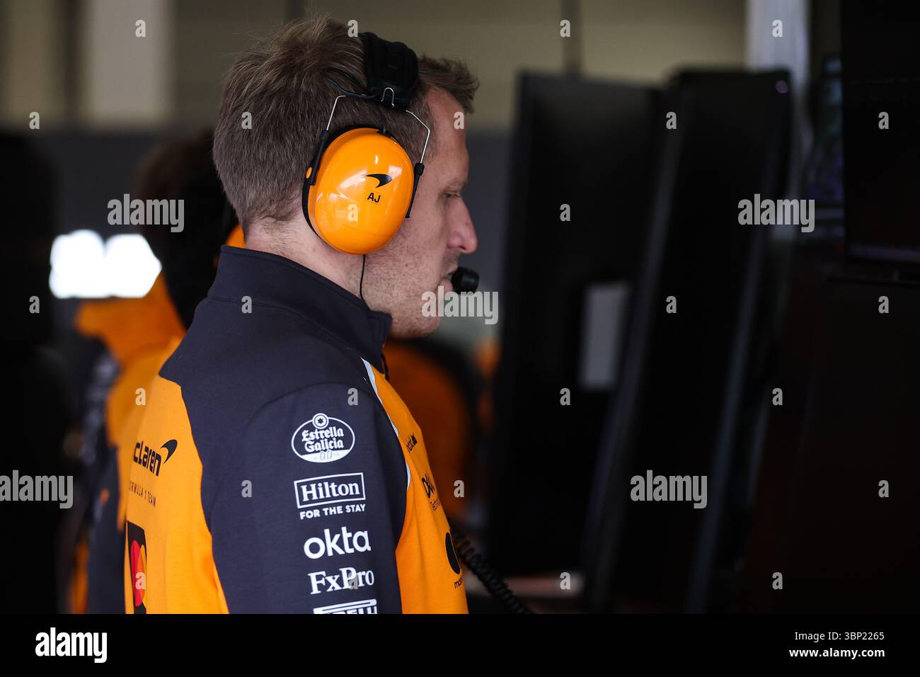 McLaren F1 Team engineer checks the telemetry during the Formula 1 ...