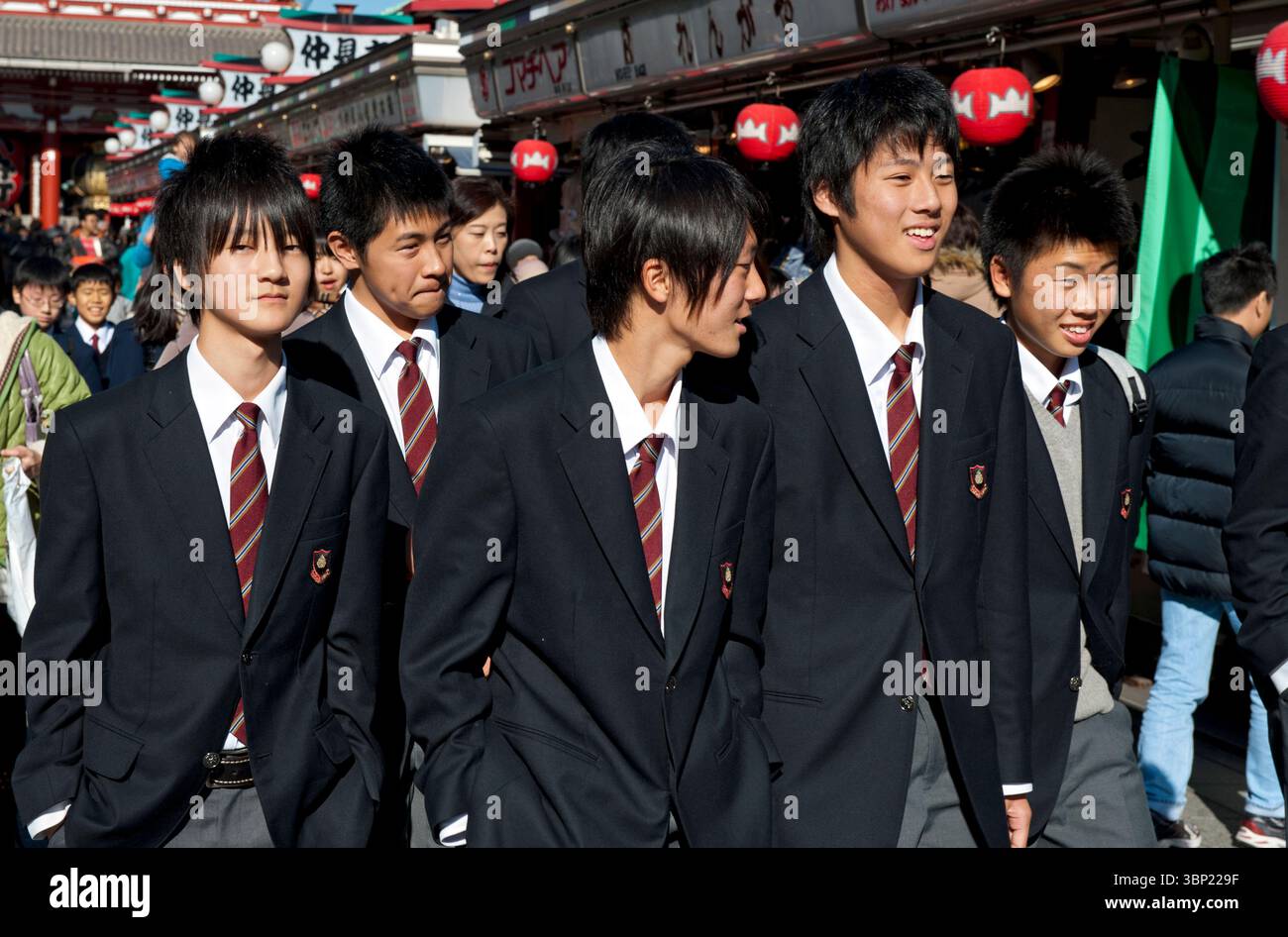 Group of Japanese male high school students wearing sport jackets and ...