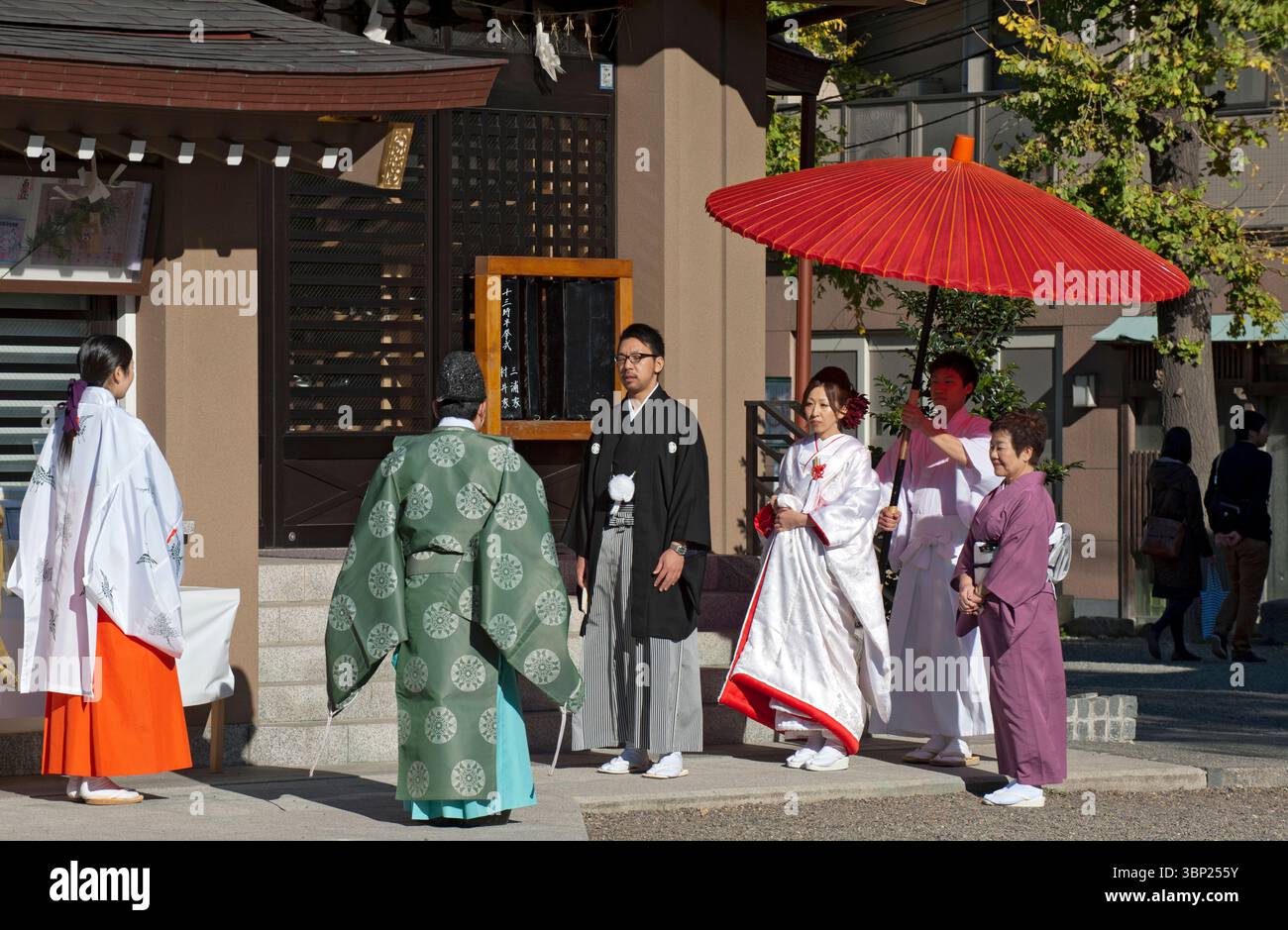 Shinto wedding ceremony procession priest, miko (maiden), bride and ...