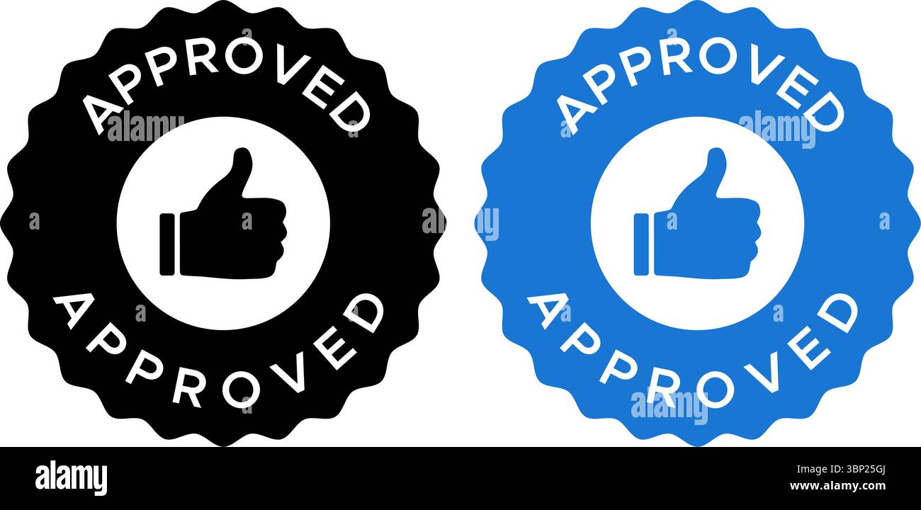 Approved Badge Icon – Stamp with Thumbs Up Symbol Stock Vector Image ...