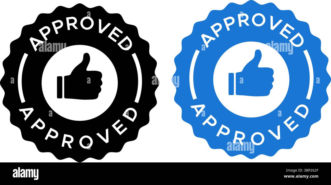 Approved Badge Icon – Stamp with Thumbs Up Symbol Stock Vector Image ...